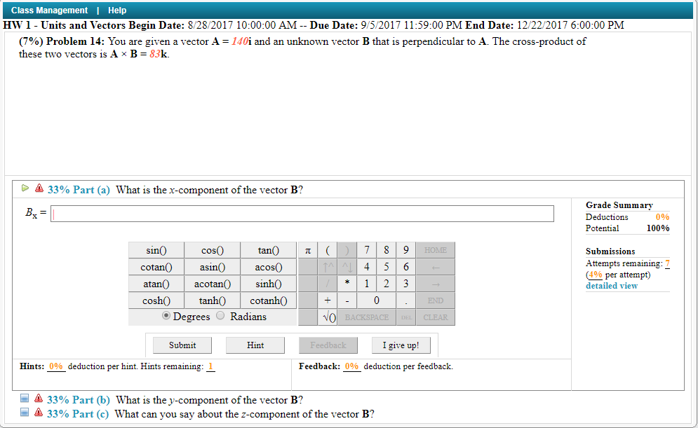 Solved Class Management Help HW 1- Units and Vectors Begin | Chegg.com