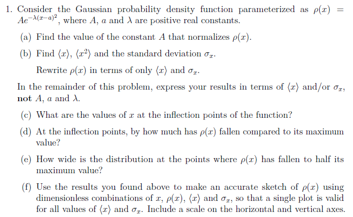 Solved 1. Consider the Gaussian probability density function | Chegg.com