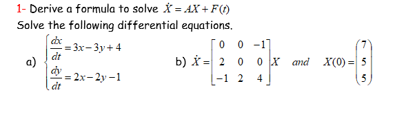 Solved Derive a formula to solve X = AX + F(t) Solve the | Chegg.com