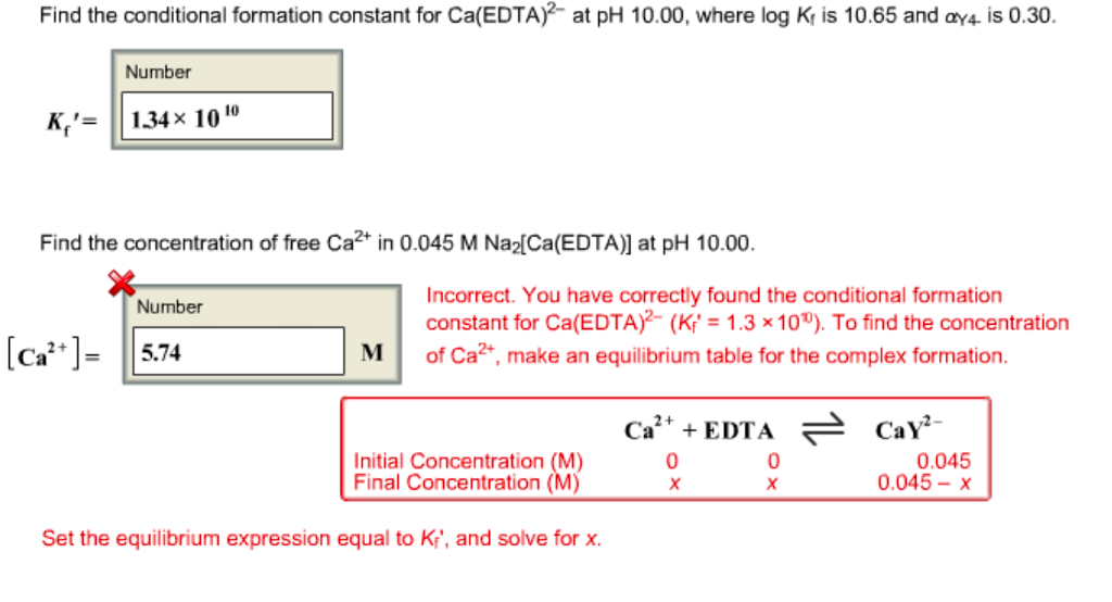 Solved Find the conditional formation constant for Ca(EDTA)2 | Chegg.com