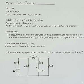 Solved Name EET 101 Homework 7 Due: Thursday, March 16, 3:00 | Chegg.com