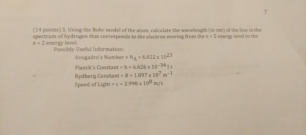 Solved (14 points) 5. Using the Bohr model of the atom, | Chegg.com