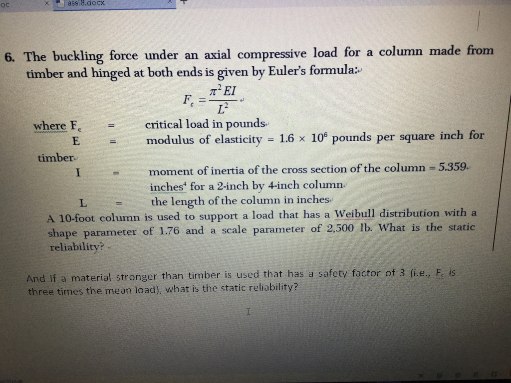 Solved The buckling force under an axial compressive load | Chegg.com