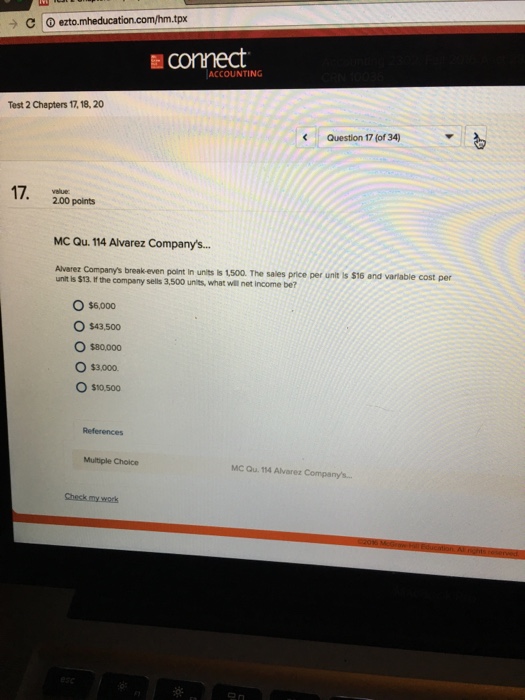 Solved Connect ACCOUNTING Test 2 Chapters 17, 18,20 Question | Chegg.com