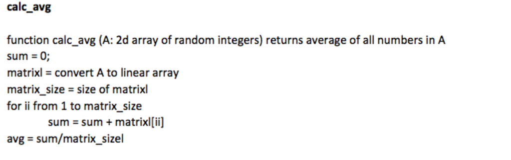 Solved calc avg function calc_avg (A: 2d array of random | Chegg.com