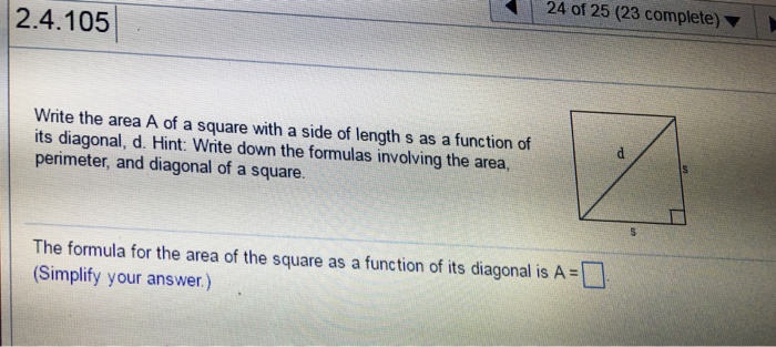 Solved Write the area A of a square with a side of length s | Chegg.com
