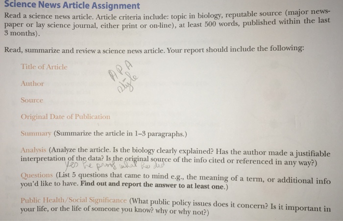 Read a science news article. Article criteria | Chegg.com