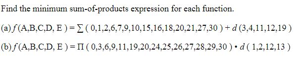 Solved Find the minimum sum-of-products expression for each | Chegg.com