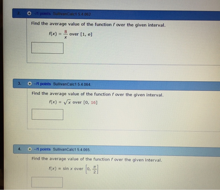 Solved Find the average value of the function f over the | Chegg.com