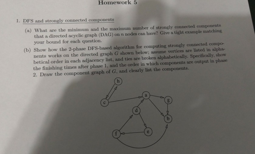 Homework 5 1. DFS and strongly connected components | Chegg.com