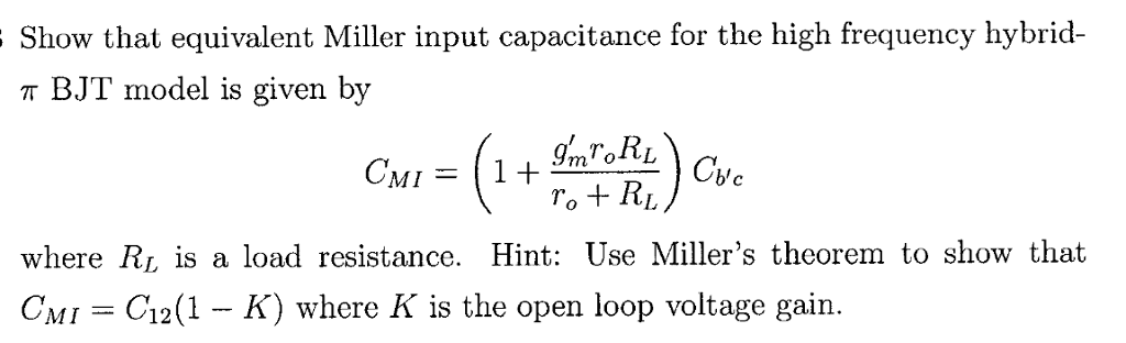 Solved Show that equivalent Miller input capacitance for the | Chegg.com