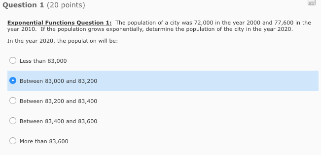 Solved Question 1 (20 points) Exponential Functions Question | Chegg.com