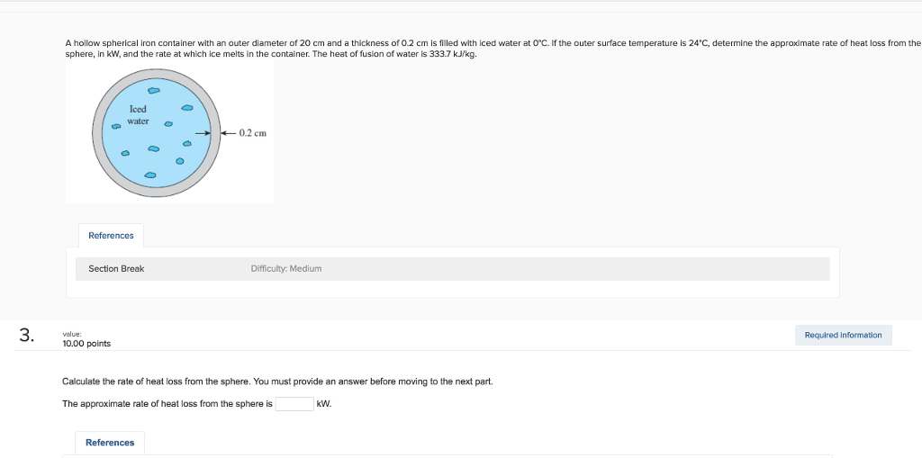 Solved A hollow spherical iron container with an outer | Chegg.com