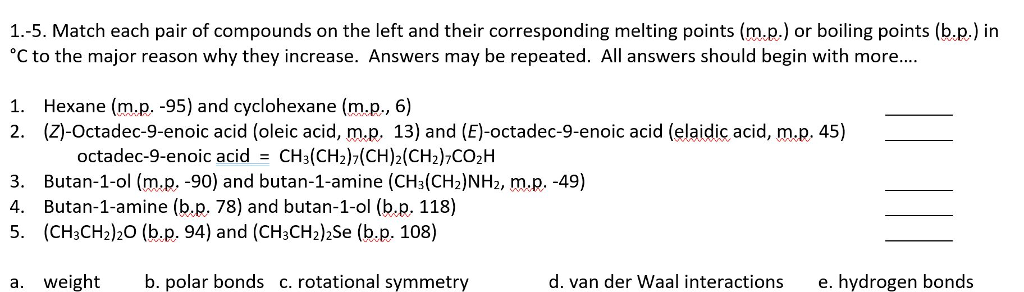 Solved 1.-5. Match each pair of compounds on the left and | Chegg.com