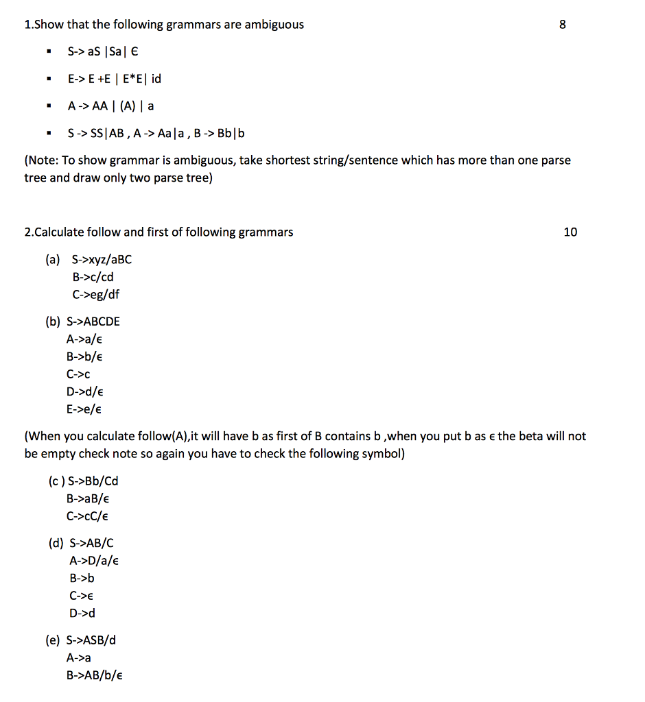 Solved 1.Show that the following grammars are ambiguous 8 - | Chegg.com