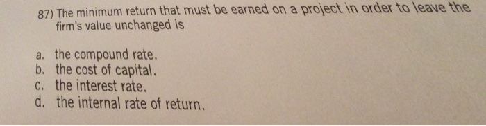Solved The minimum return that must be earned on a project | Chegg.com