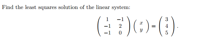 Solved Find the least squares solution of the linear system: | Chegg.com