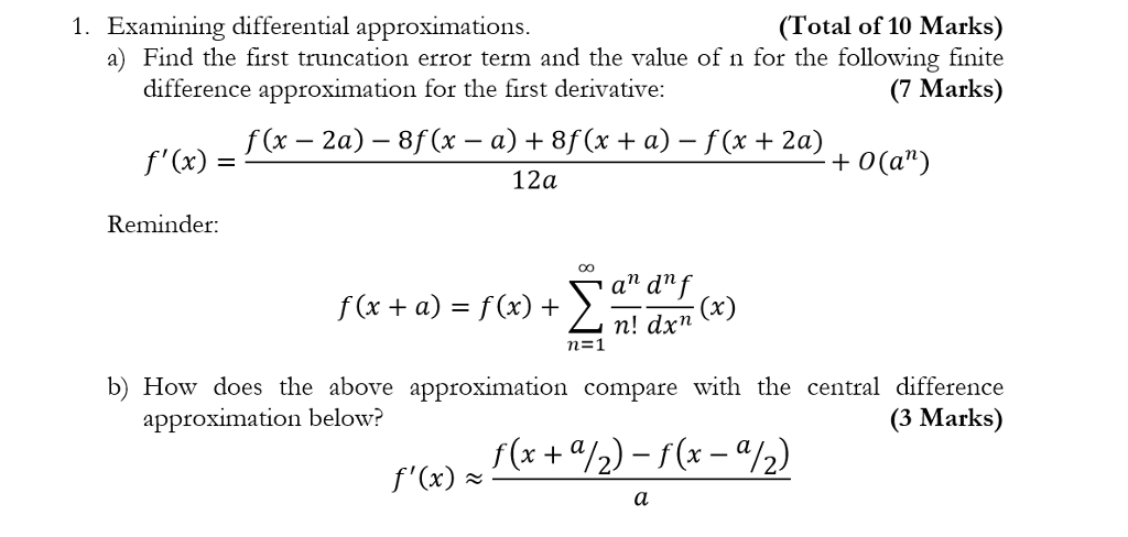 Solved 1. Examining differential approximations (Total of 10 | Chegg.com