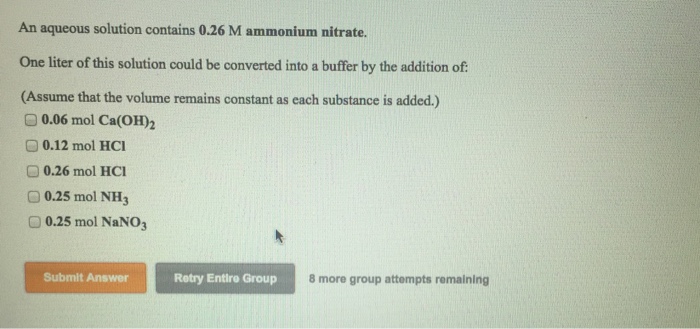 Solved An aqueous solution contains 0.26 M ammonium nitrate. | Chegg.com