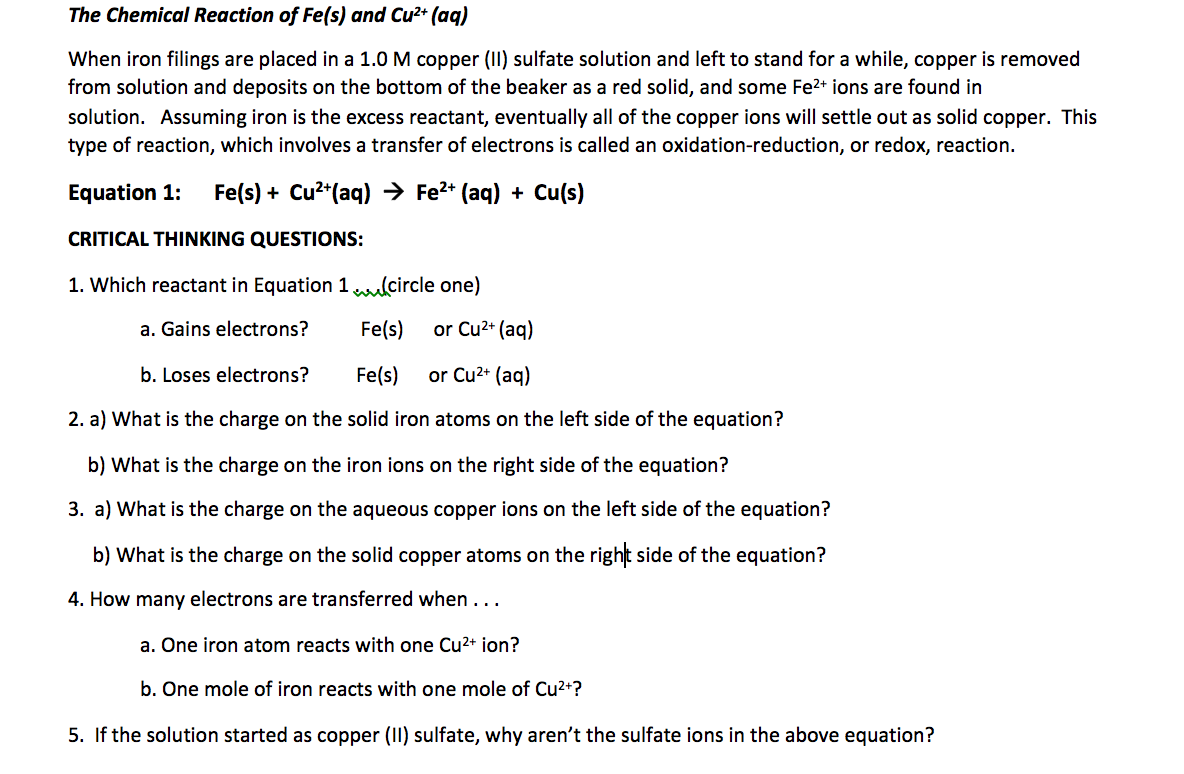 Solved The Chemical Reaction of Fe(s) and Cu^2+ (aq) When | Chegg.com