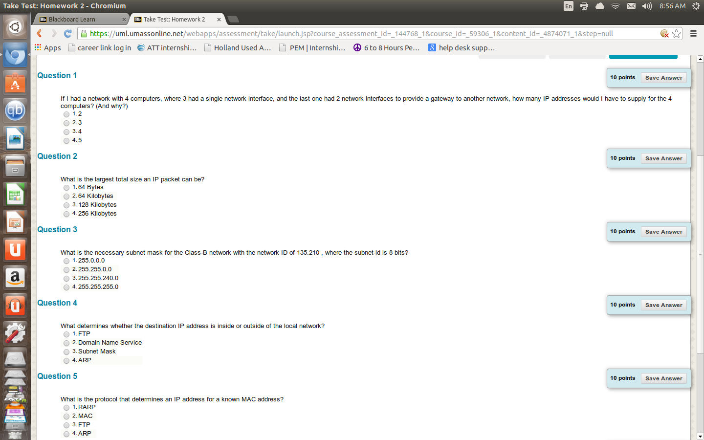 Solved Take Test: Homework 2 Chromium 8:56 AM x Bb Take | Chegg.com