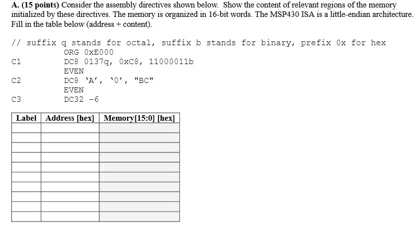 Solved Consider The Assembly Directives Shown Below Show 6412