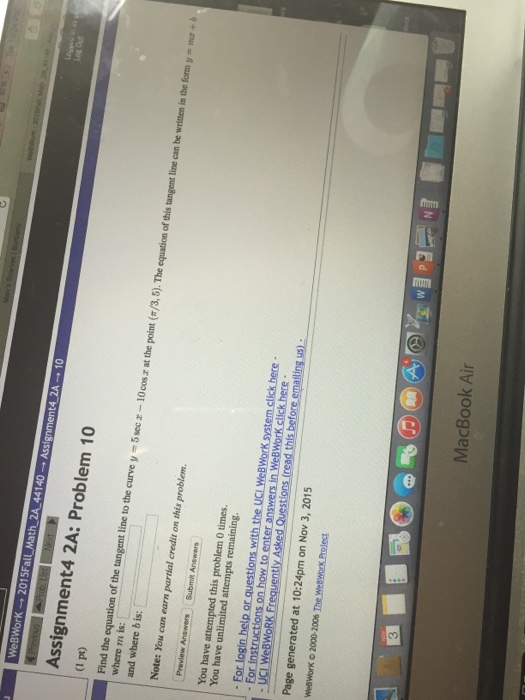 Solved weBworK → 2015Fall-Math-2A-44140 → t4-2A → 10 | Chegg.com