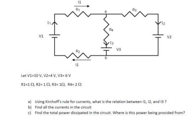 Solved R1 R3 I1 12 R4 V1 V2 13 V3 R2 a) b) c) Using | Chegg.com