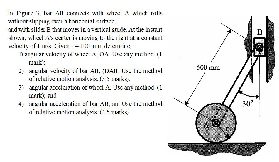 Solved In Figure 3, bar AB connects with wheel A which rolls | Chegg.com