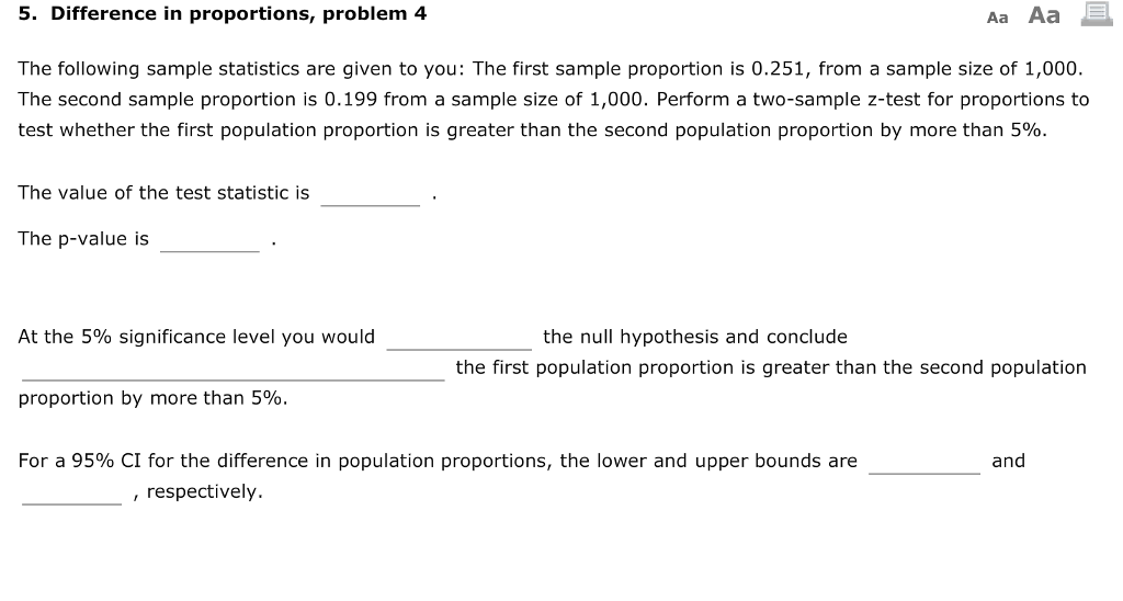 Solved 5. Difference in proportions, problem 4 The following | Chegg.com