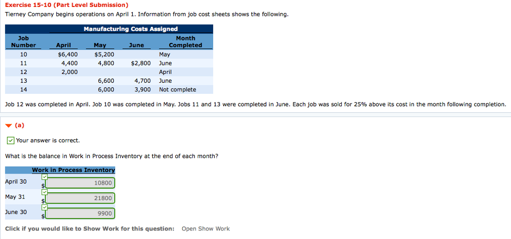 Solved Exercise 15-10 (Part Level Submission) Tierney | Chegg.com