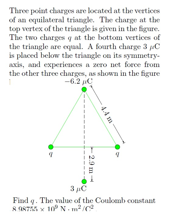 Solved Three point charges axe located at the vertices of an | Chegg.com