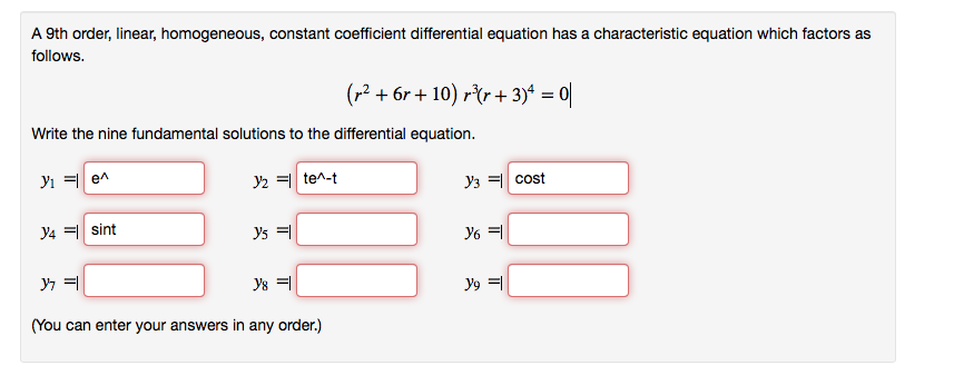 Solved A 9th order, linear, homogeneous, constant | Chegg.com