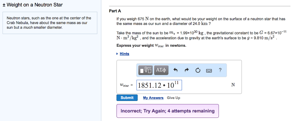 Solved ± Weight on a Neutron Star Part A Neutron stars, such | Chegg.com