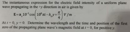 Solved The instantaneous expression for the electric field | Chegg.com
