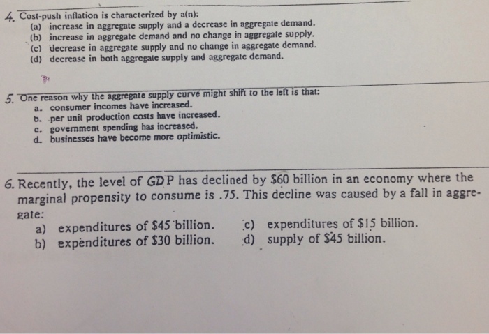 Solved 4 Cost Push Inflation Is Characterized By A N A Chegg