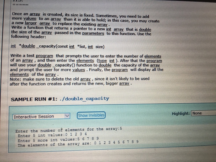 Solved C Exercise 113 Increase Array Size Once 