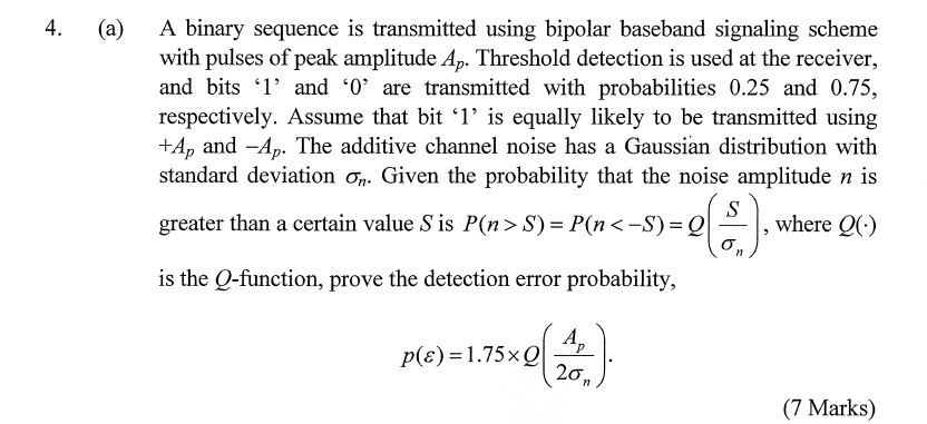 (a) A binary sequence is transmitted using bipolar | Chegg.com
