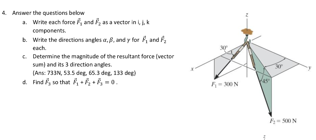 Solved 4. Answer the questions below a. Write each force F1 | Chegg.com