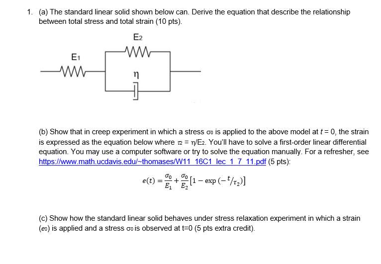 1. (a) The standard linear solid shown below can. | Chegg.com