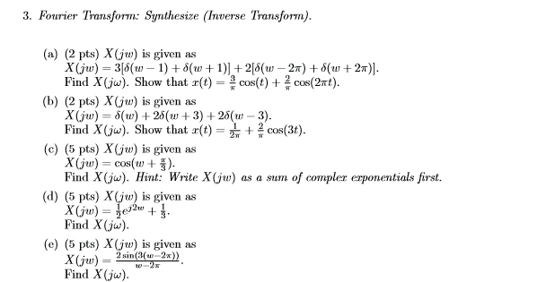 Solved Fourier Transform Synthesize Inverse Transform 
