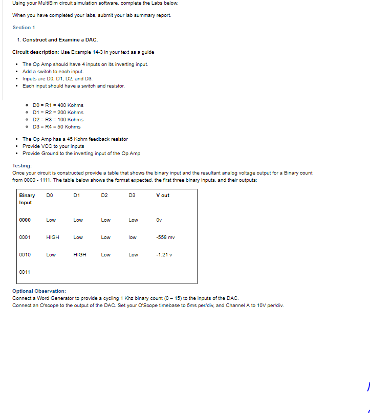 Solved Using your MultiSim circuit simulation software, | Chegg.com