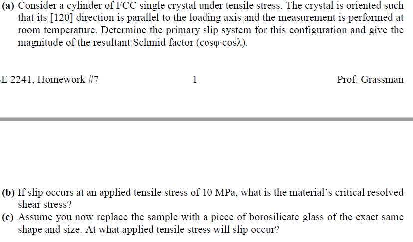 Solved (a) Consider a cylinder of FCC single crystal under | Chegg.com