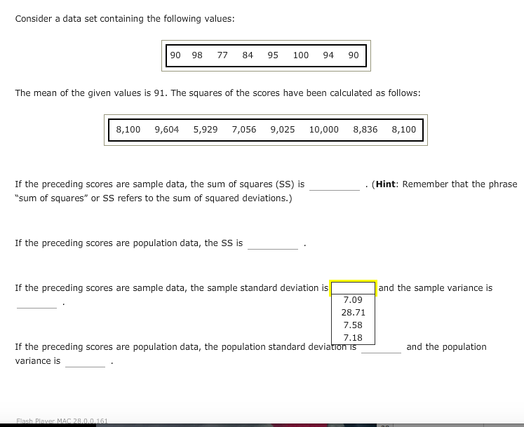 Solved Consider a data set containing the following values: | Chegg.com