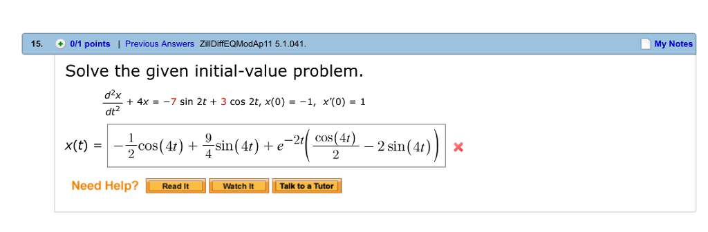 Solved Solve the given initial-value problem. d^2 x/dt^2 + | Chegg.com