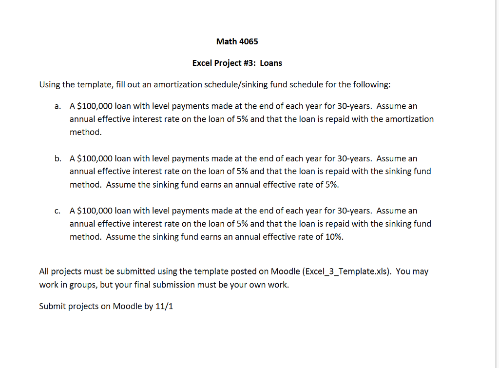 Solved Math 4065 Excel Project #3: Loans Using the template, | Chegg.com