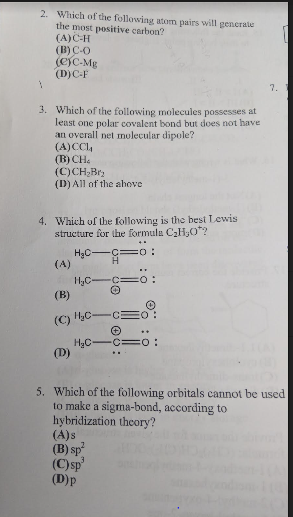 Solved 2. Which of the following atom pairs will generate | Chegg.com