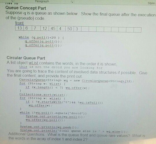 Solved Paragraph Styles Queue Concept Part Suppose Q Is A 