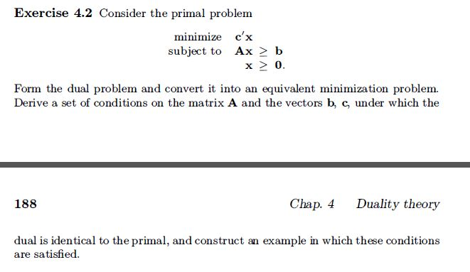 Solved Exercise 4.2 Consider the primal problem Form the | Chegg.com
