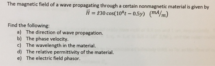 Solved The magnetic field of a wave propagating through a | Chegg.com
